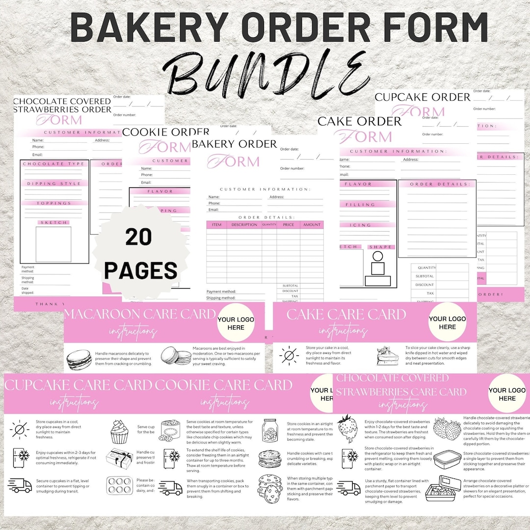 Bakery Business Order Forms Bundle - Editable Canva Cake & Cookie Order ...