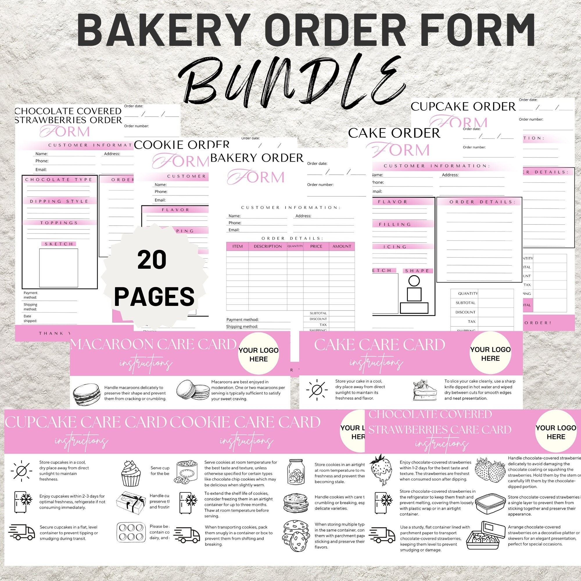Editable Bakery Order Forms Bundle – Cake & Cookie Business (printable ...