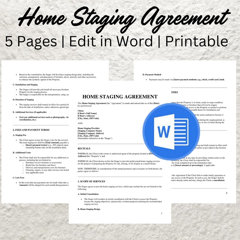 Home Staging Agreement Template Editable Home Staging Contract ...
