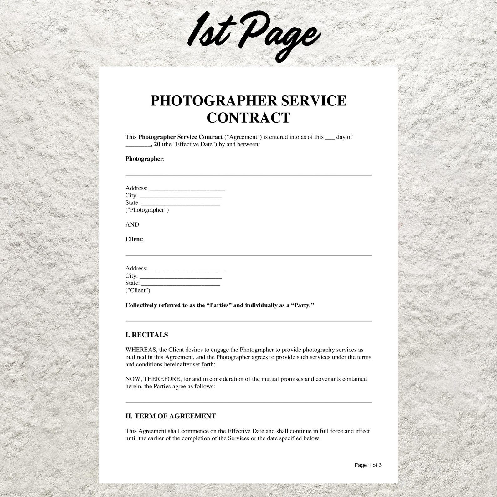 Editable Photography Contract Template: Printable Photographer ...
