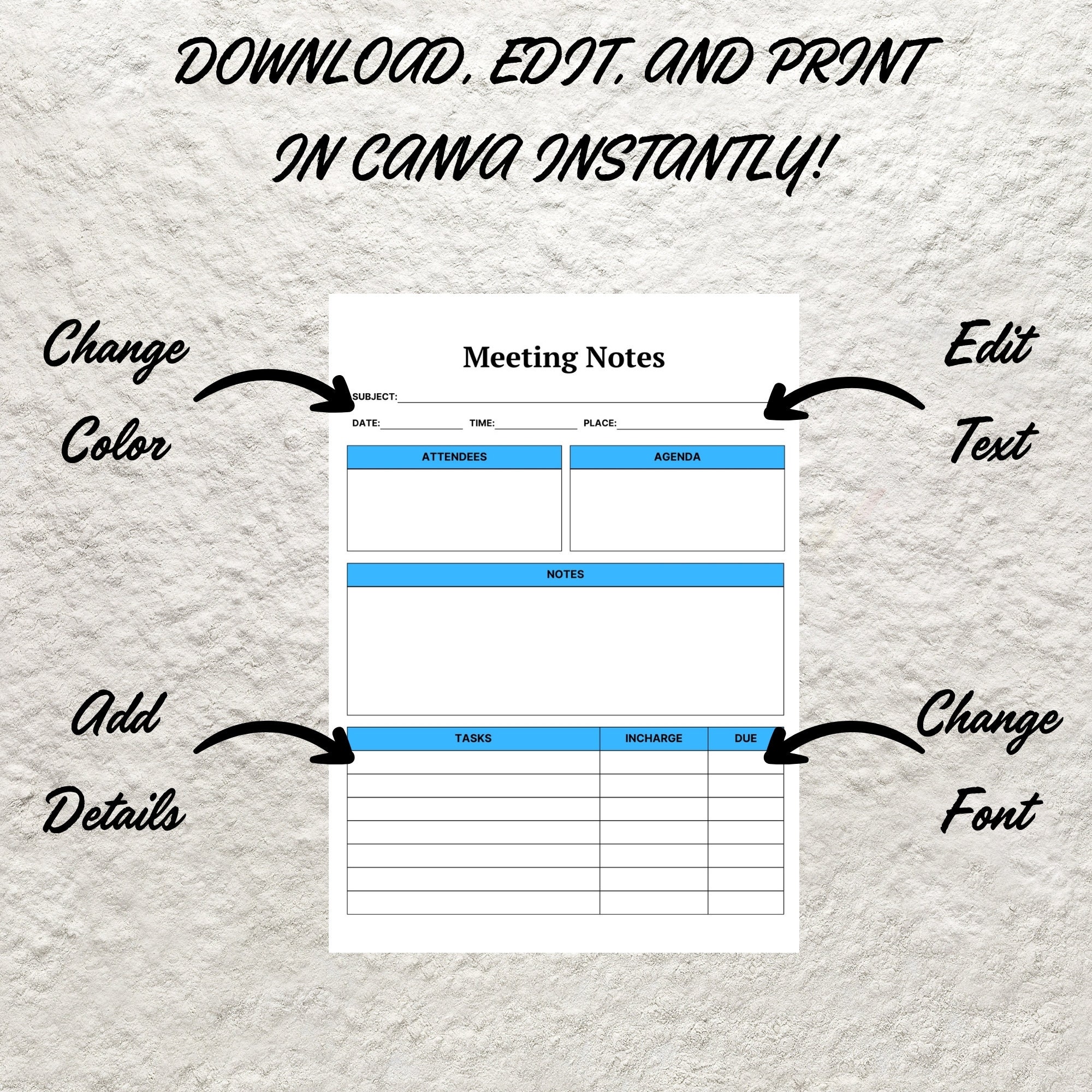 Meeting Notes Template Printable Meeting Minutes Business Project ...