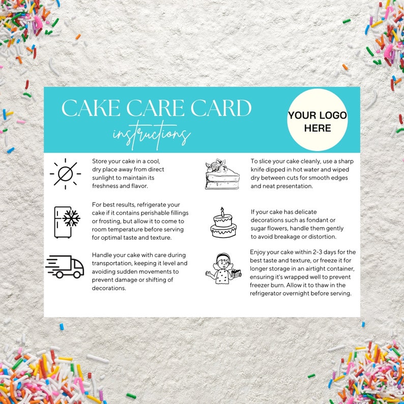 Editable Cake Care Card Template, Bakery Instructions (canva) - Etsy