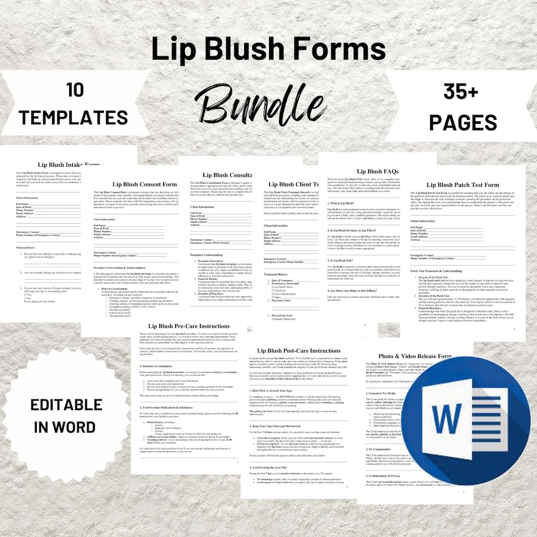 Lip Blushing Forms Bundle Editable Lip Blush Consent Form Printable Lip ...