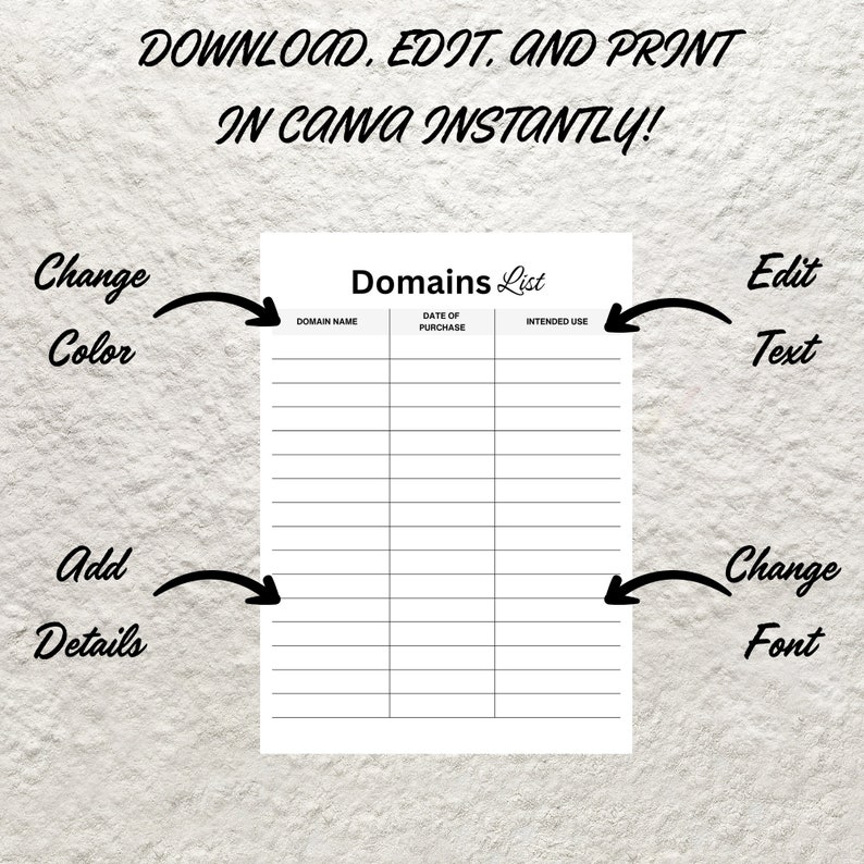 Printable Domain Name List Template Editable Domain Name Tracker ...