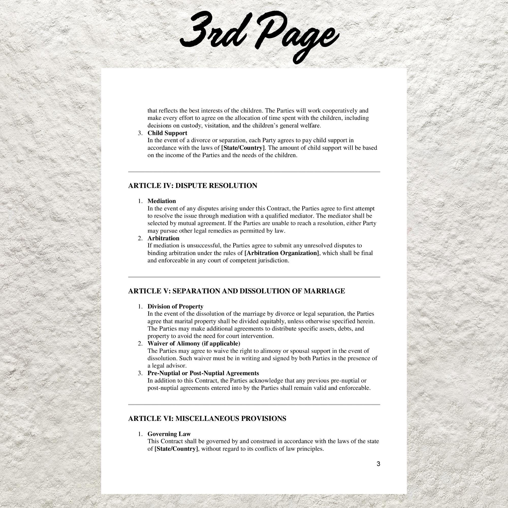 Marriage Contract Template Editable Agreement Printable Relationship ...