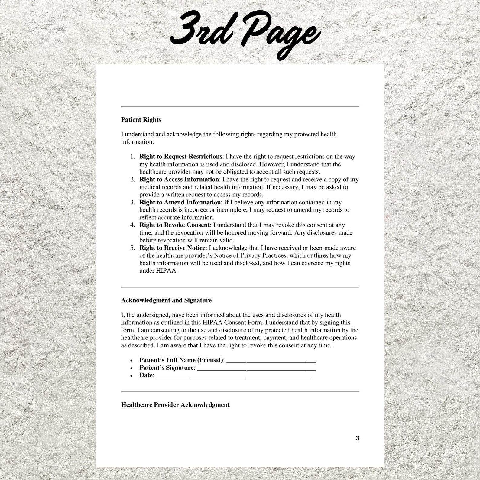 Editable HIPAA Consent Form Template: Medical Office Patient Form (word) - Etsy