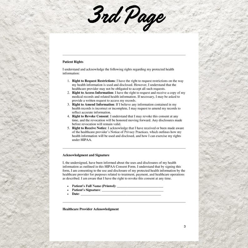 Editable HIPAA Consent Form Template: Medical Office Patient Form (word ...