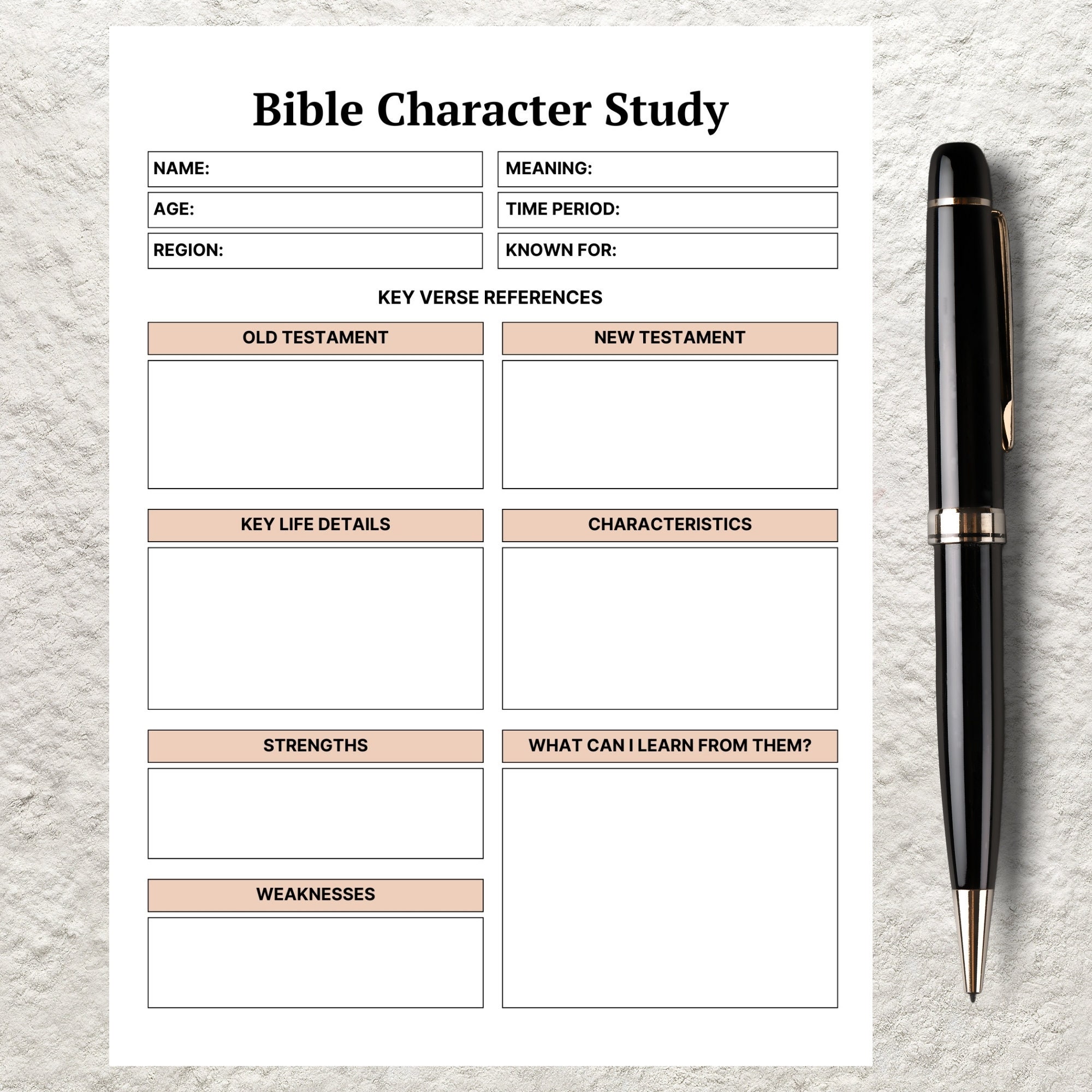Bible Character Study Template Printable Bible Study Notes Christian ...