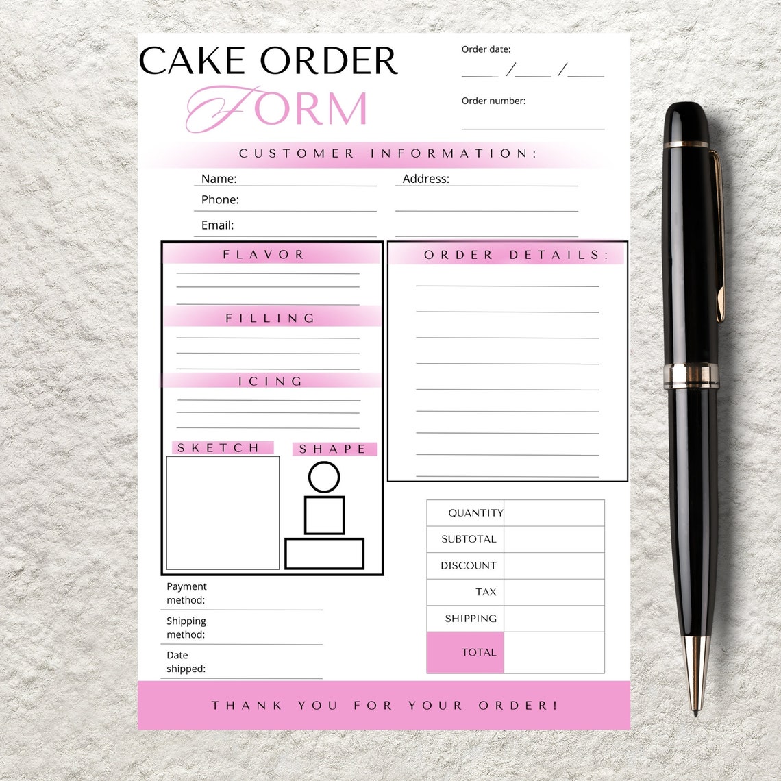Editable Cake Order Form Canva Template Custom Bakery Cake Order Form ...