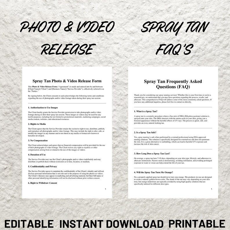 Spray Tan Forms Template Bundle: Editable Business Forms (word) - Etsy