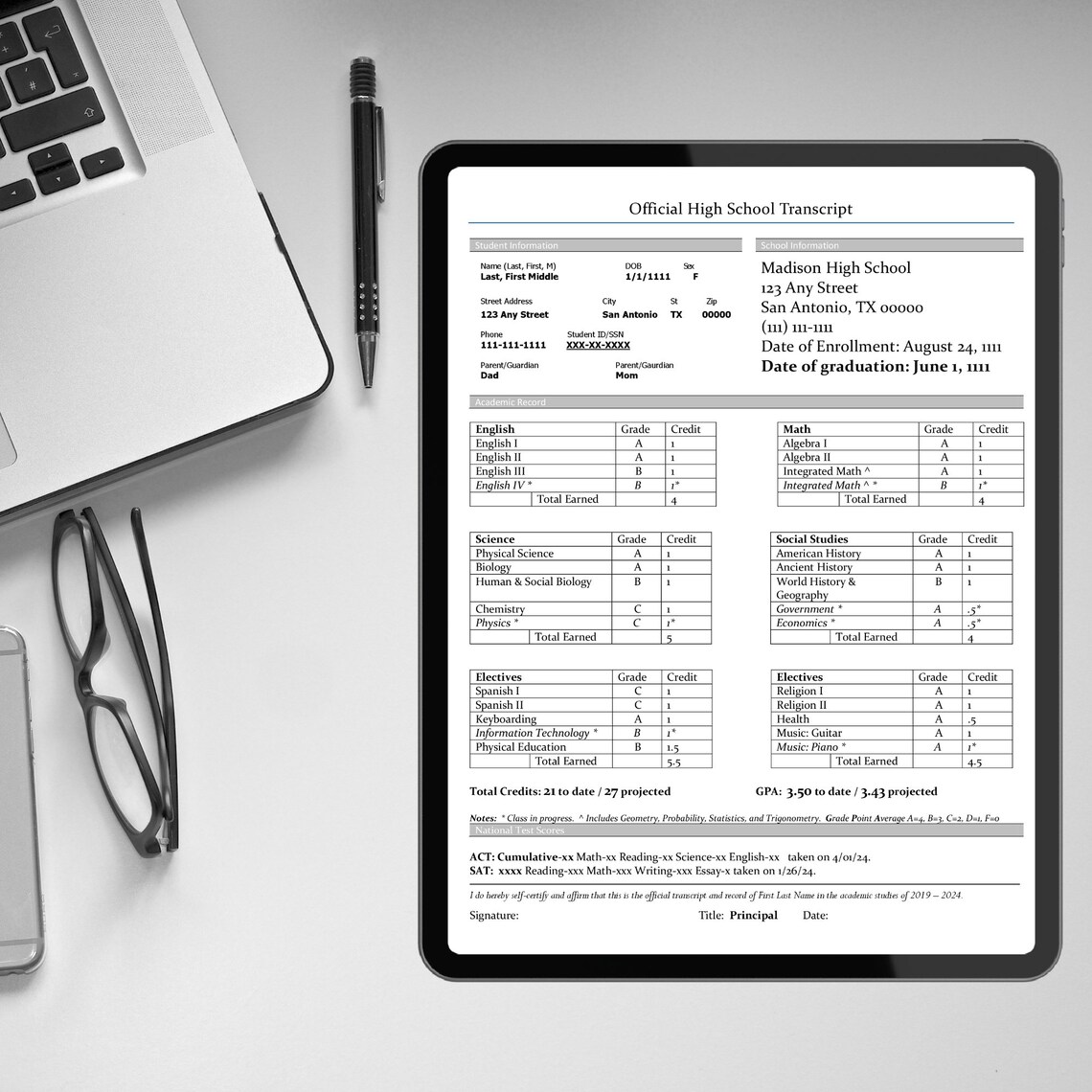 Fillable Printable Highschool Transcript Template Editable Homeschool ...