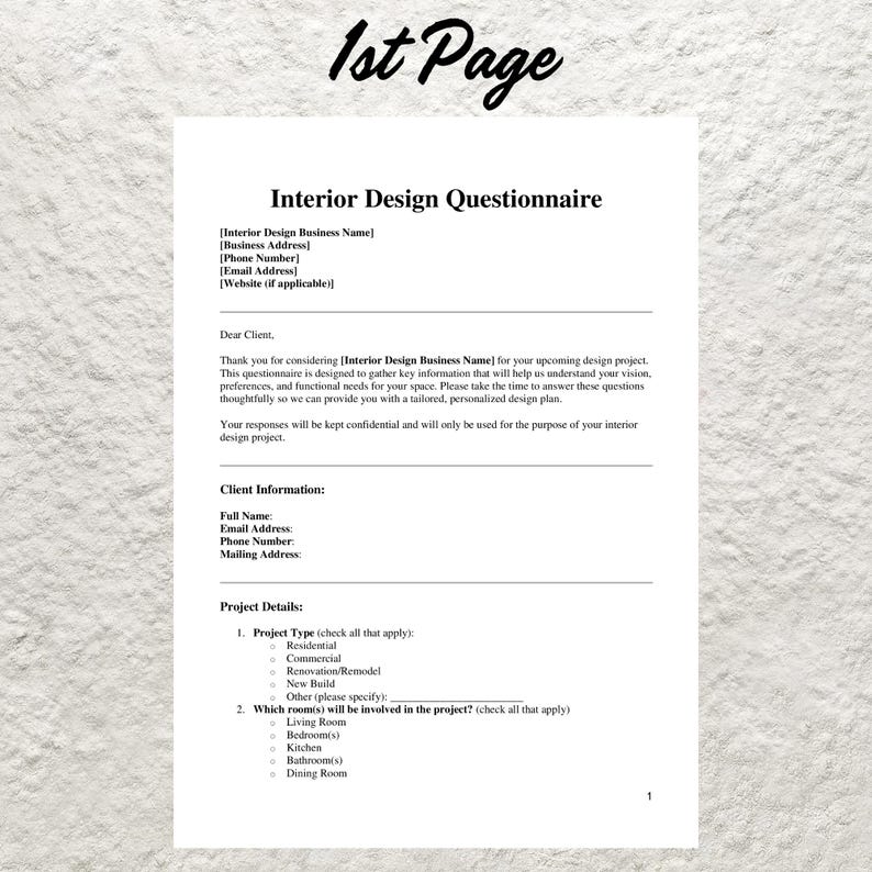 Interior Designer Questionnaire Client Onboarding Questionnaire ...