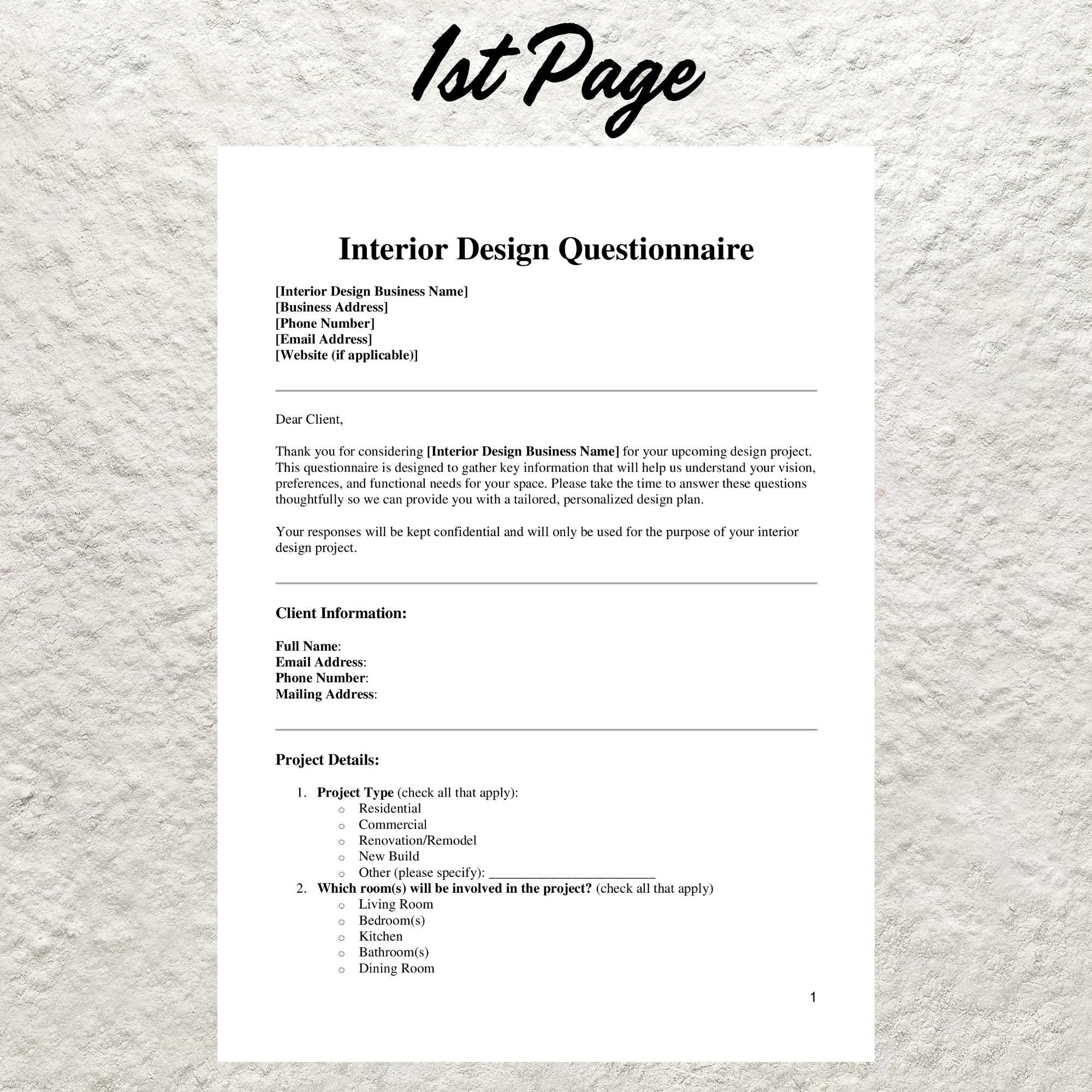 Interior Designer Questionnaire Client Onboarding Questionnaire ...