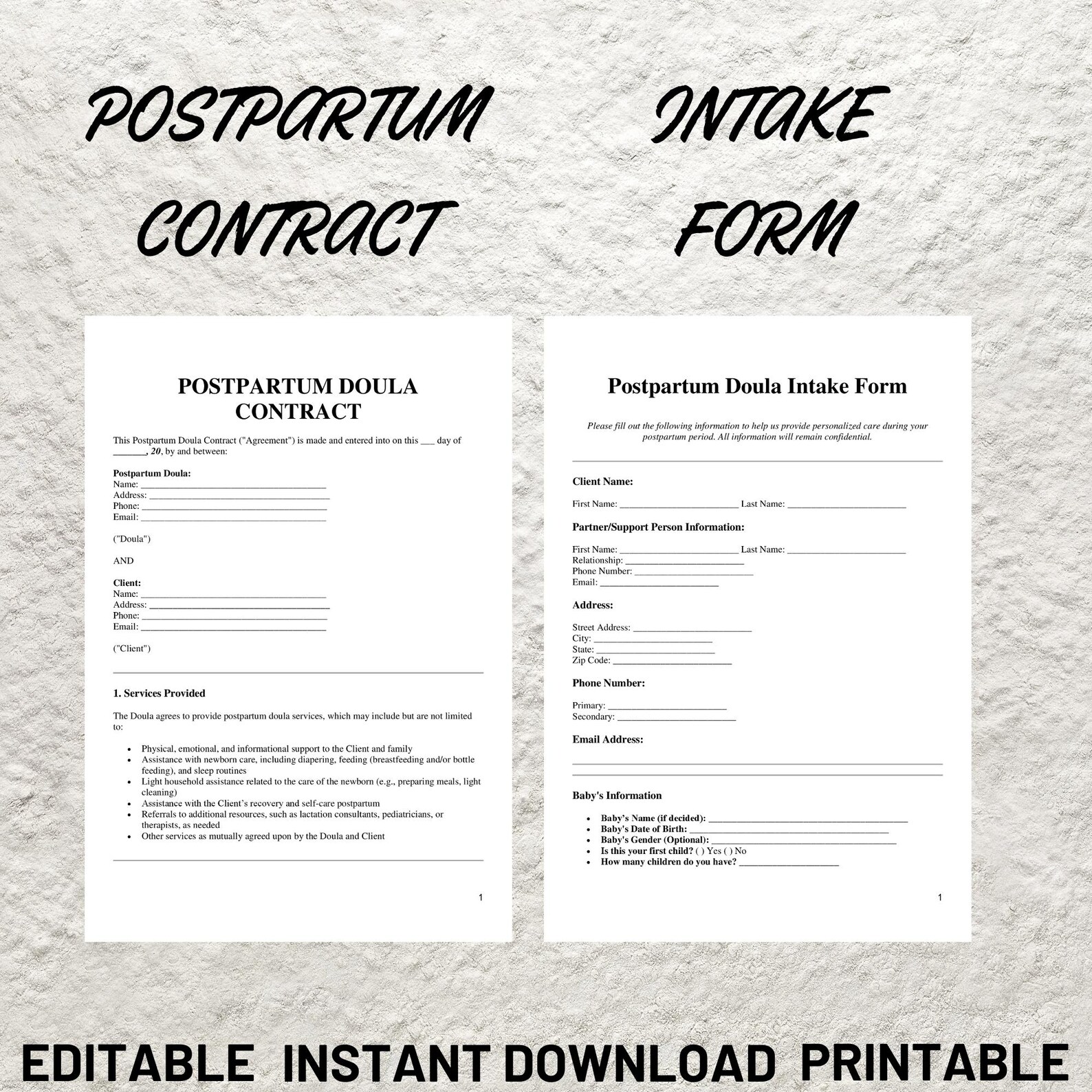 Postpartum Doula Forms Bundle Editable Postpartum Doula Contract ...