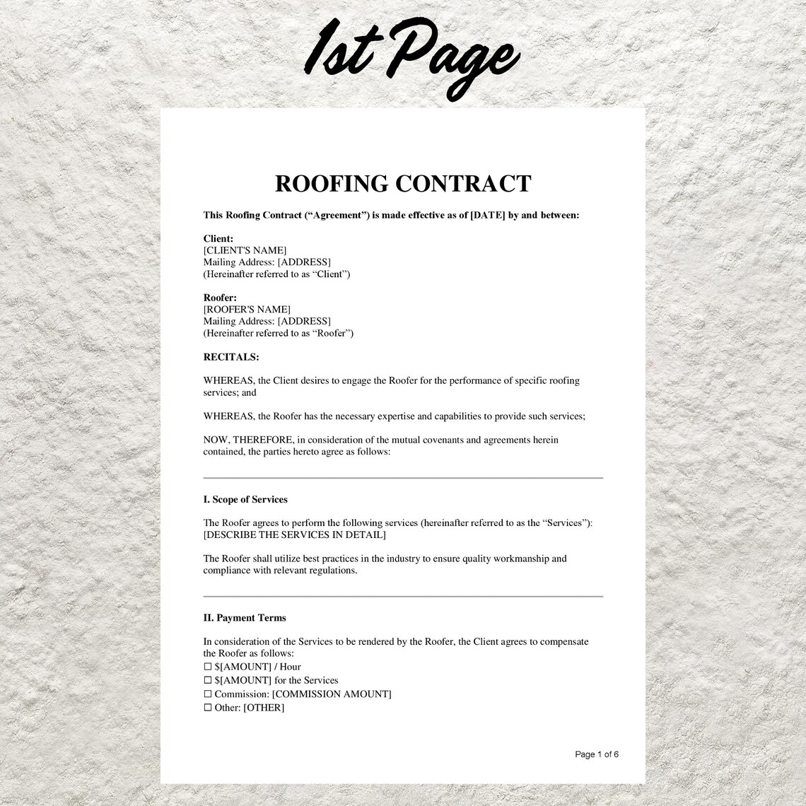 Editable Roofing Service Contract Template: Business Agreement (PDF ...