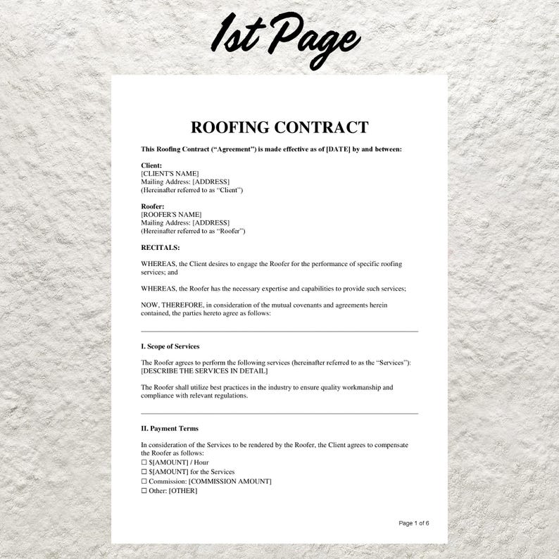 Editable Roofing Service Contract Template: Business Agreement (PDF ...