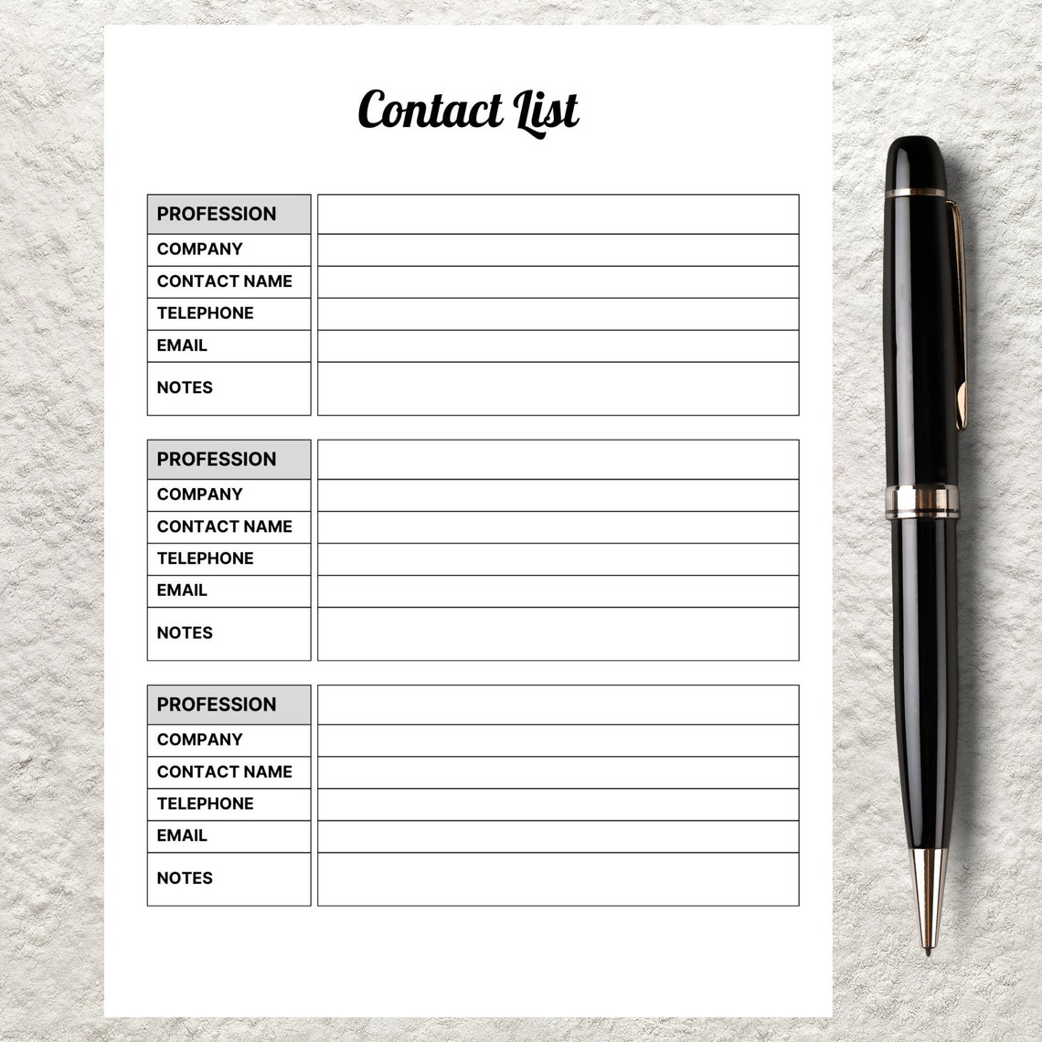 Editable Contact List Template Printable Contact Information List ...