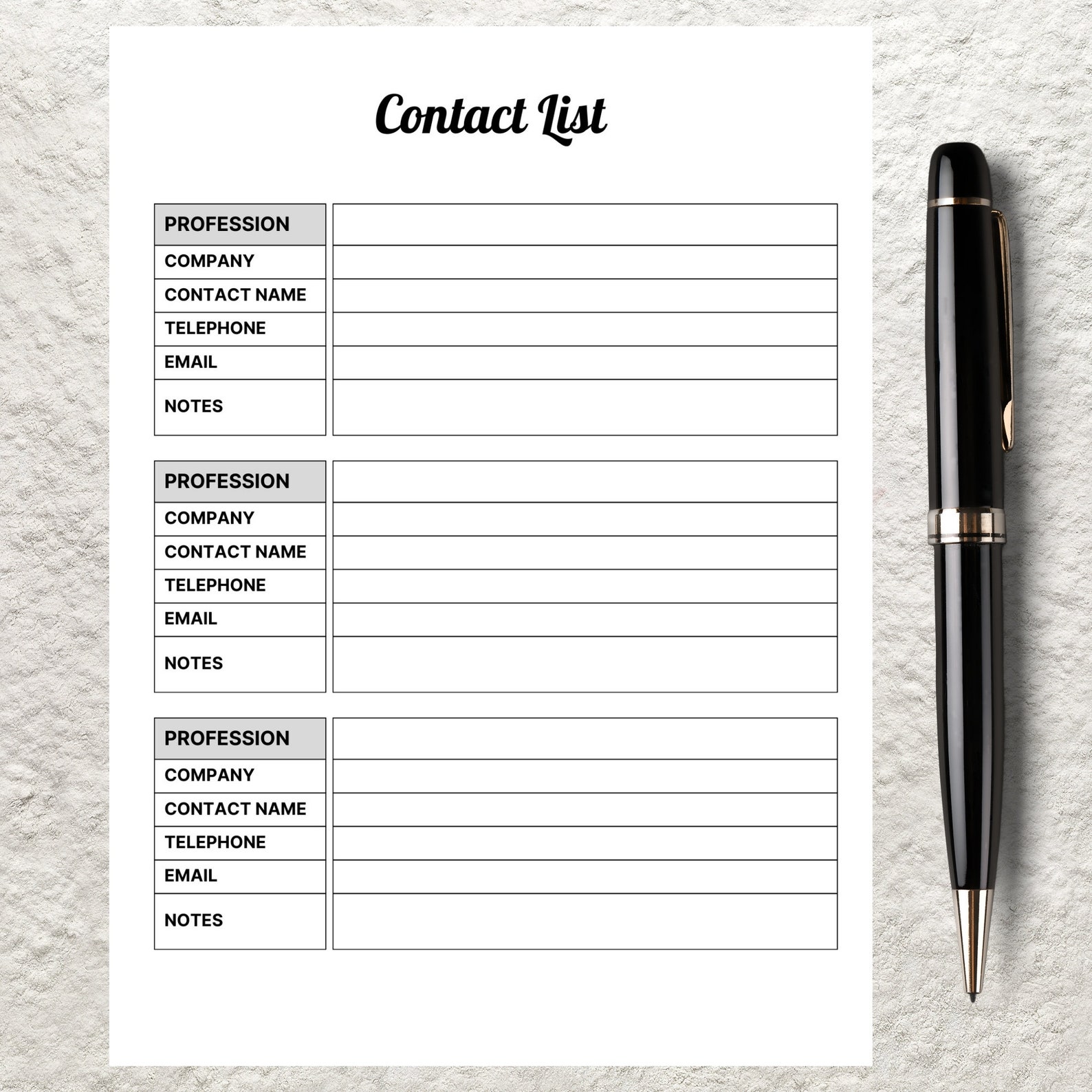 Editable Contact List Template Printable Contact Information List ...