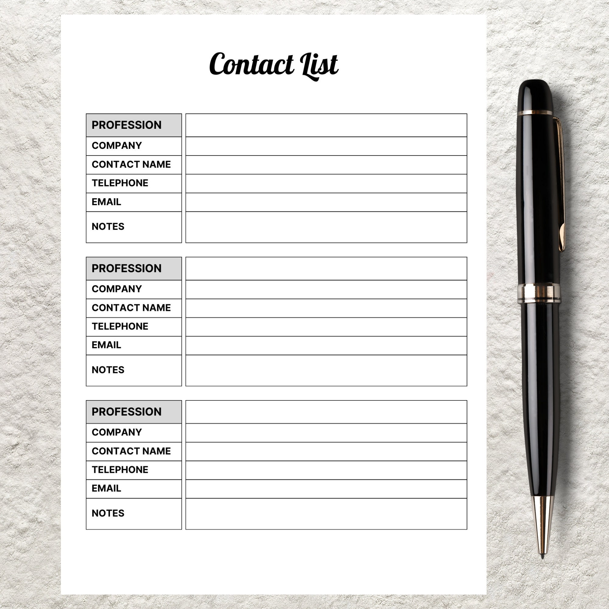 Editable Contact List Template Printable Contact Information List ...