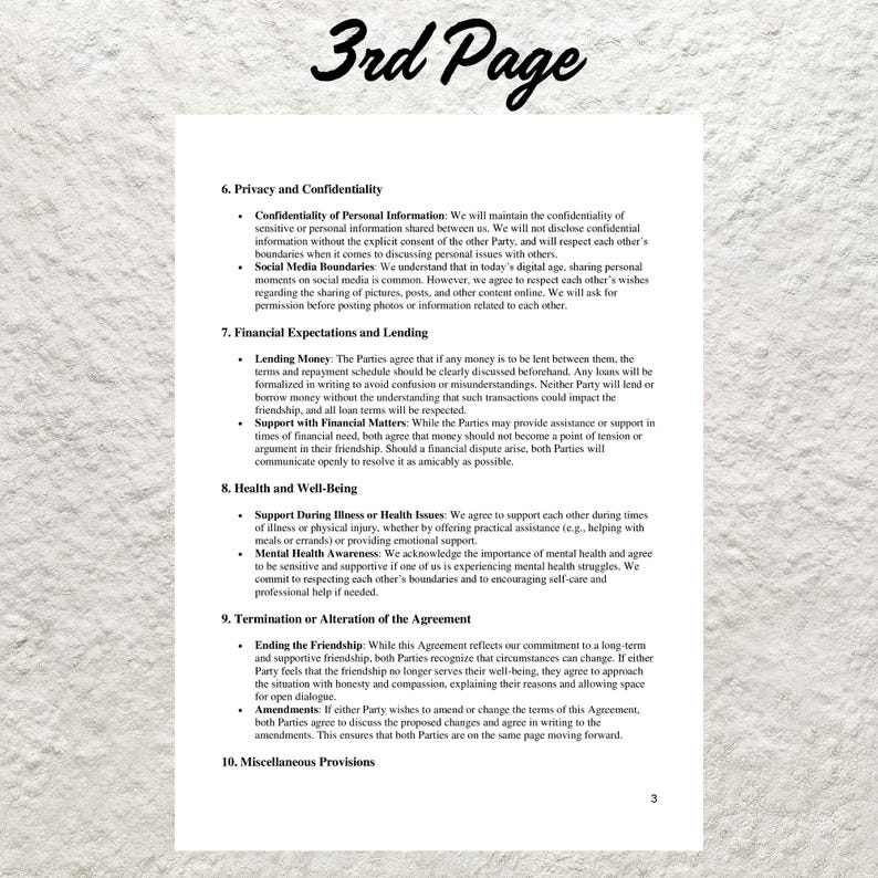 Best Friend Contract Template Editable Friendship Agreement Printable ...