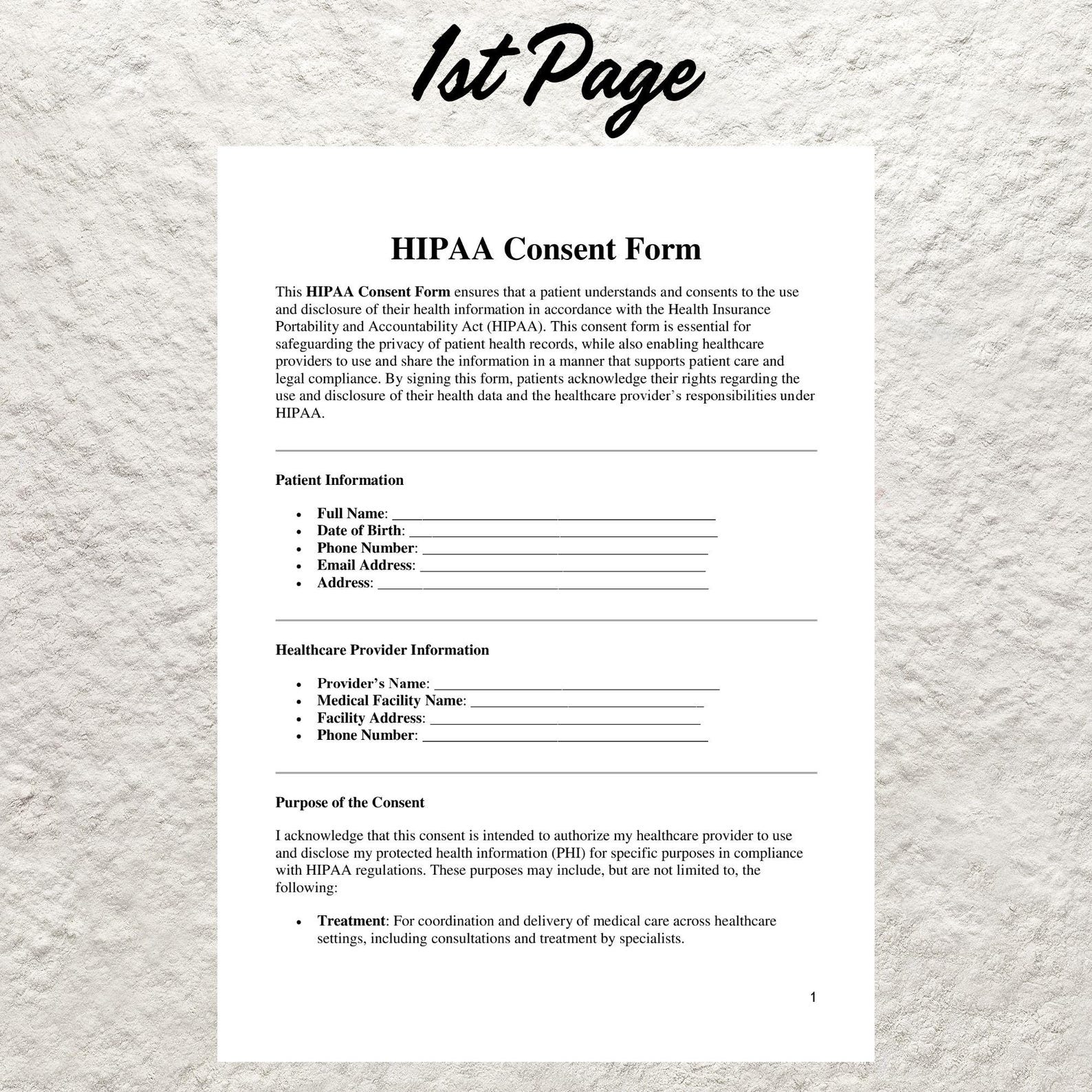 Editable HIPAA Consent Form Template: Medical Office Patient Form (word) - Etsy