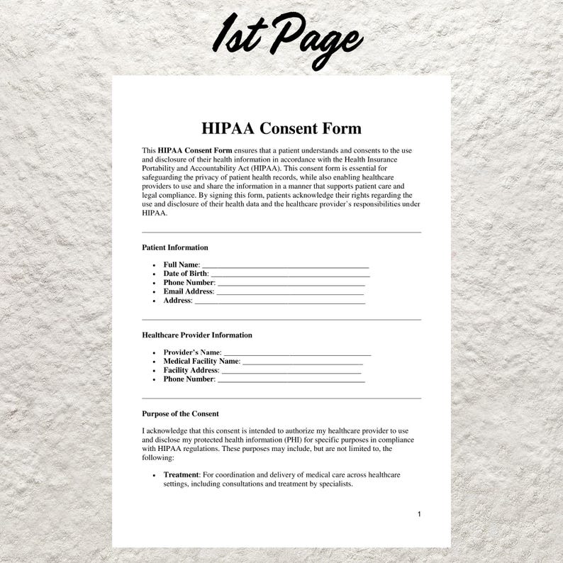 Editable HIPAA Consent Form Template: Medical Office Patient Form (word) - Etsy UK