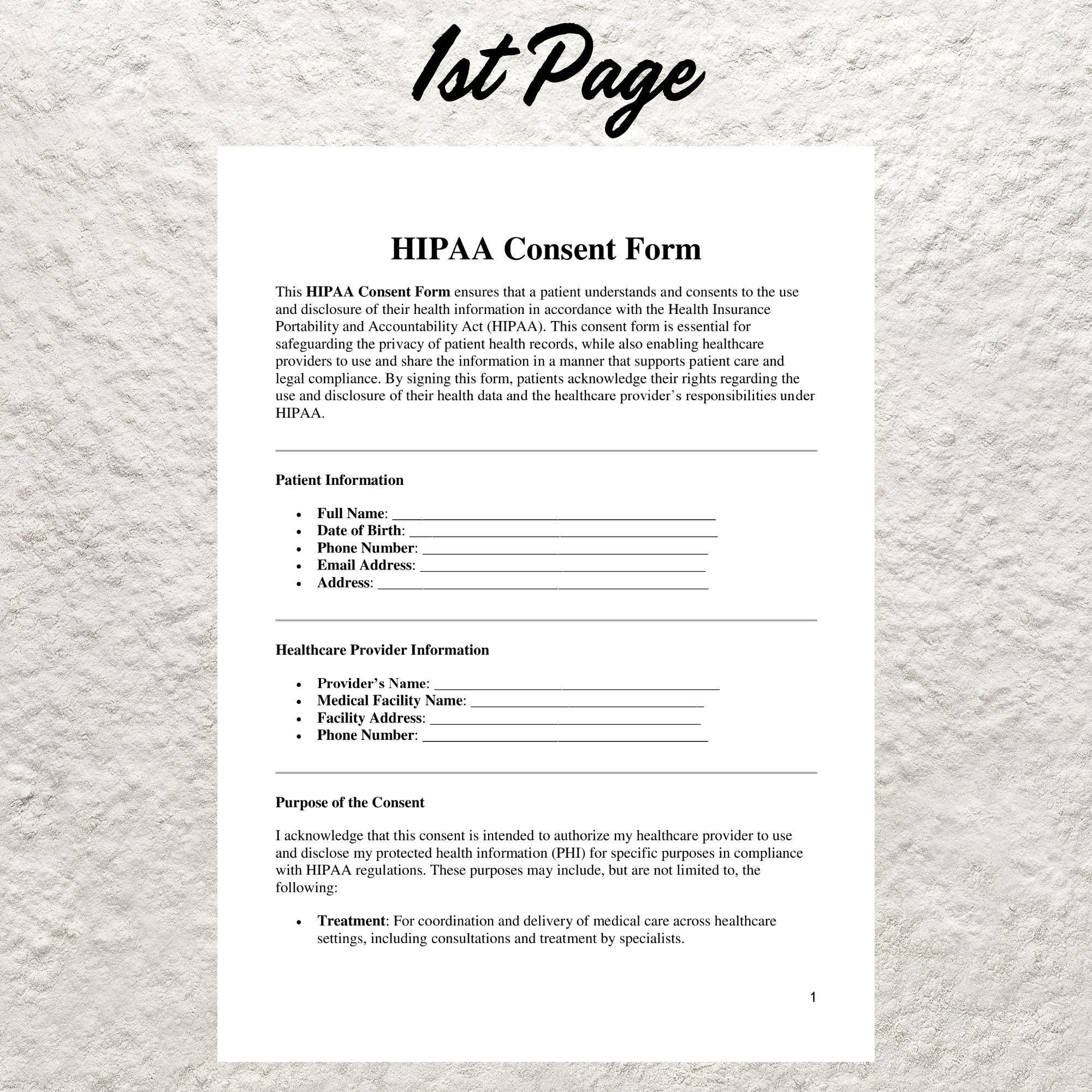 Editable HIPAA Consent Form Template: Medical Office Patient Form (word ...