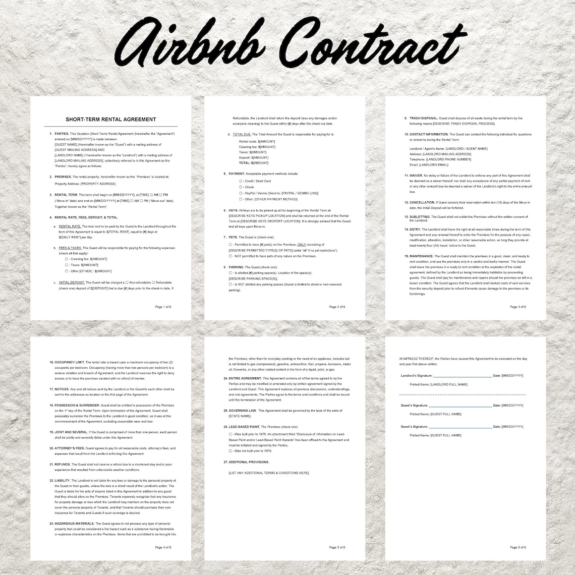 Airbnb Contract Template Bundle Airbnb Co Host Agreement Airbnb ...