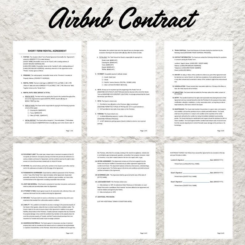 Airbnb Contract Template Bundle Airbnb Co Host Agreement Airbnb ...
