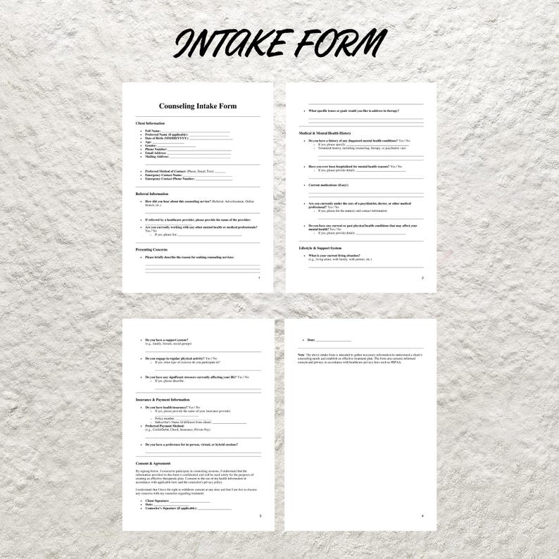 Counseling Intake Form Editable Informed Consent Printable ...