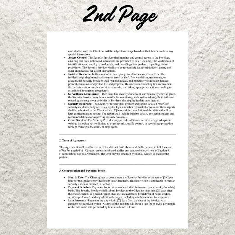 Security Guard Contract Template Editable Security Service Provider ...
