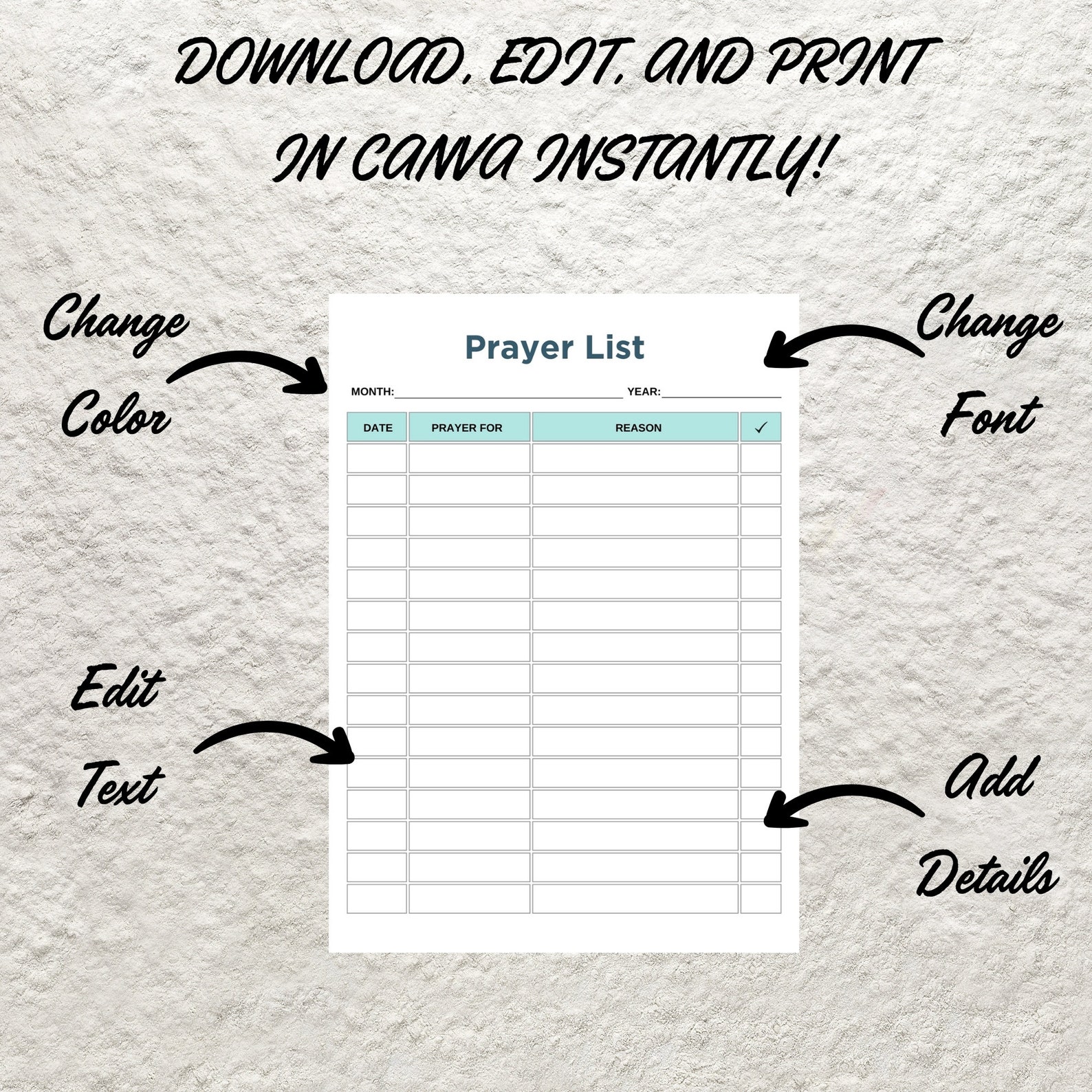 Printable Prayer List Template Editable Fillable Prayer List Faith ...