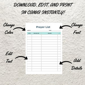 Printable Prayer List Template Editable Fillable Prayer List Faith ...