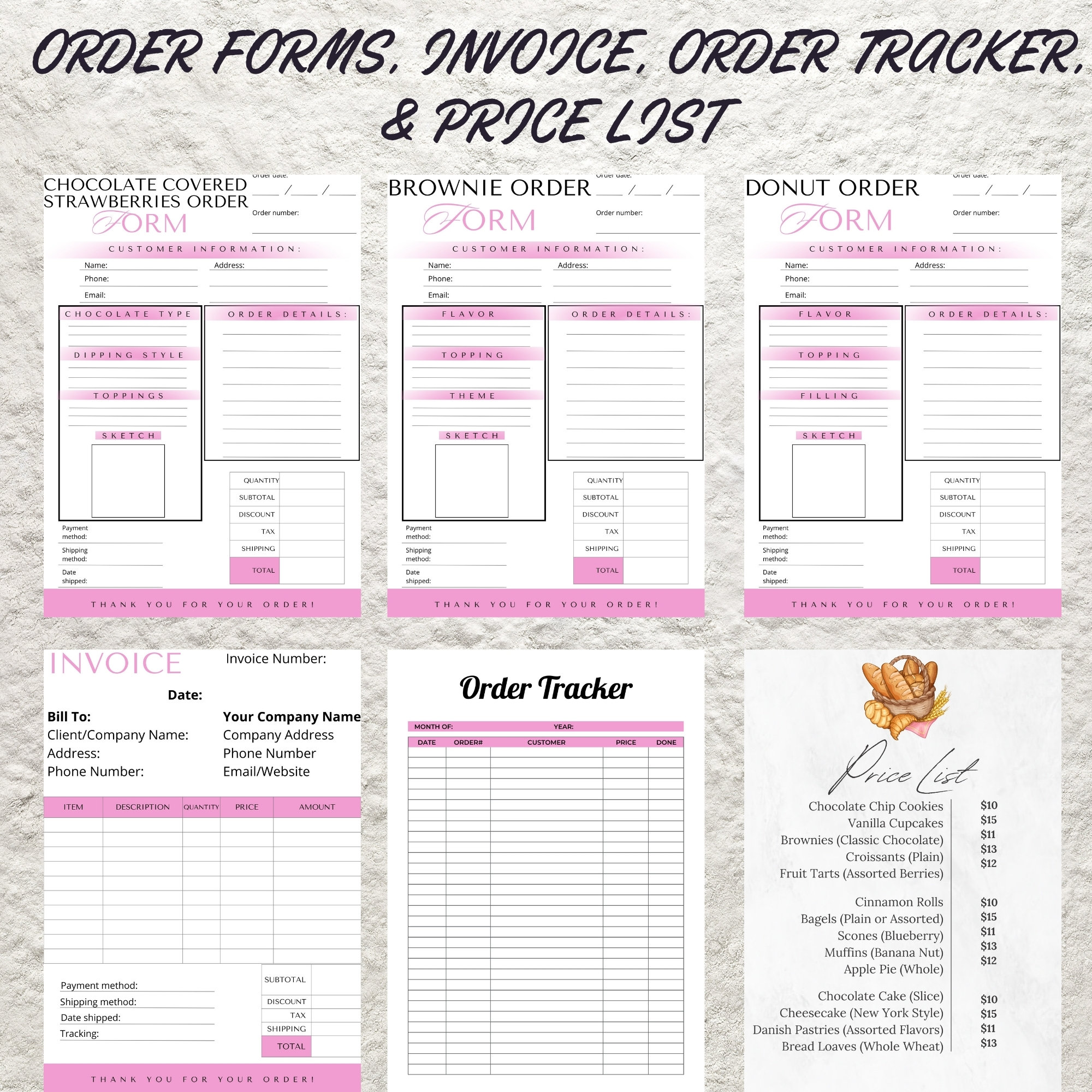 Editable Bakery Order Forms Bundle – Cake & Cookie Business (printable ...