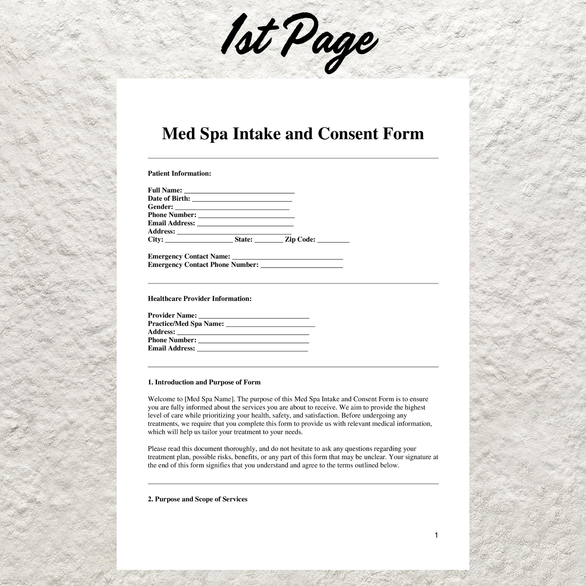 Med Spa Consent Form Template Editable Med Spa Client Intake Form ...