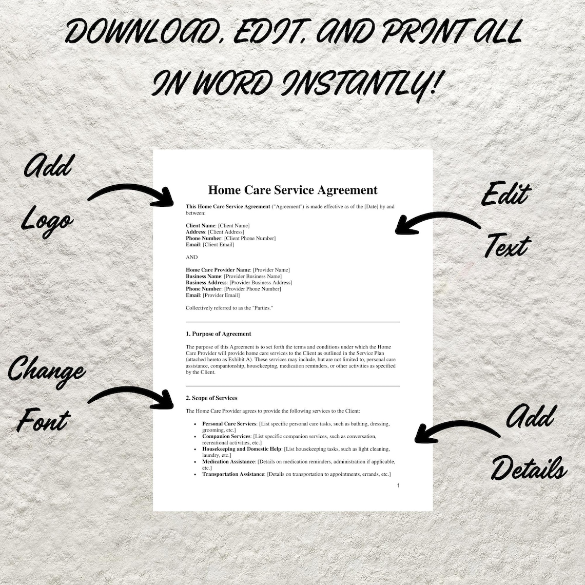 Home Care Service Agreement Template: Editable Client Contract ...