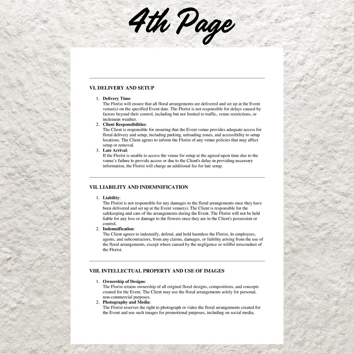 Wedding Florist Contract Template: Editable Floral Service Agreement ...