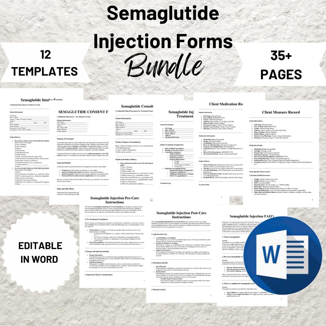 Editable Semaglutide Injection Forms Bundle: Weight Loss Clinic ...