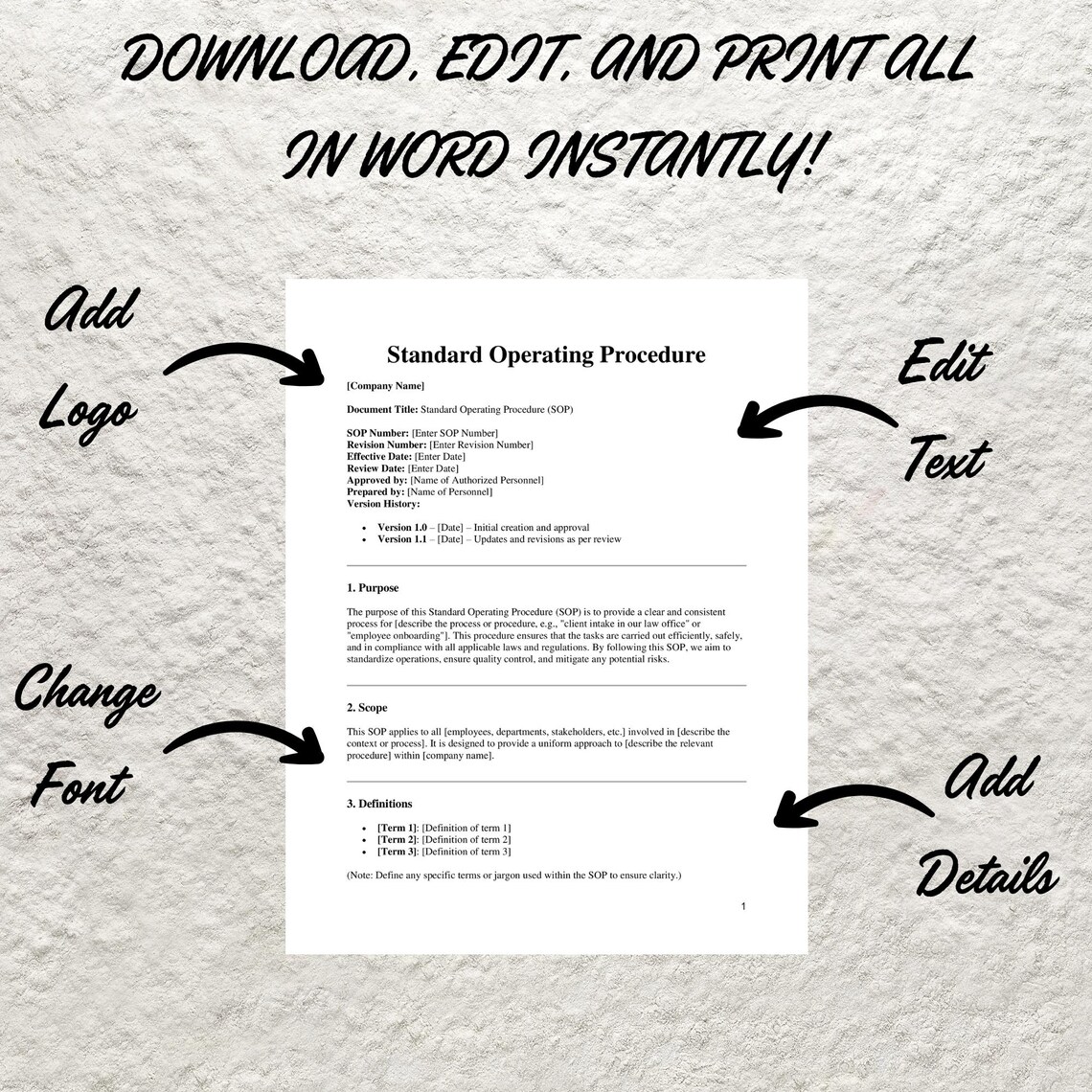 Editable Standard Operating Procedure Template (word & Printable) - Etsy
