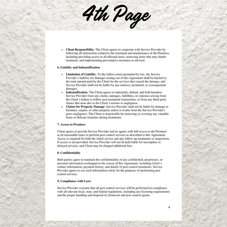 Pest Control Service Agreement Template (editable, Printable) - Etsy