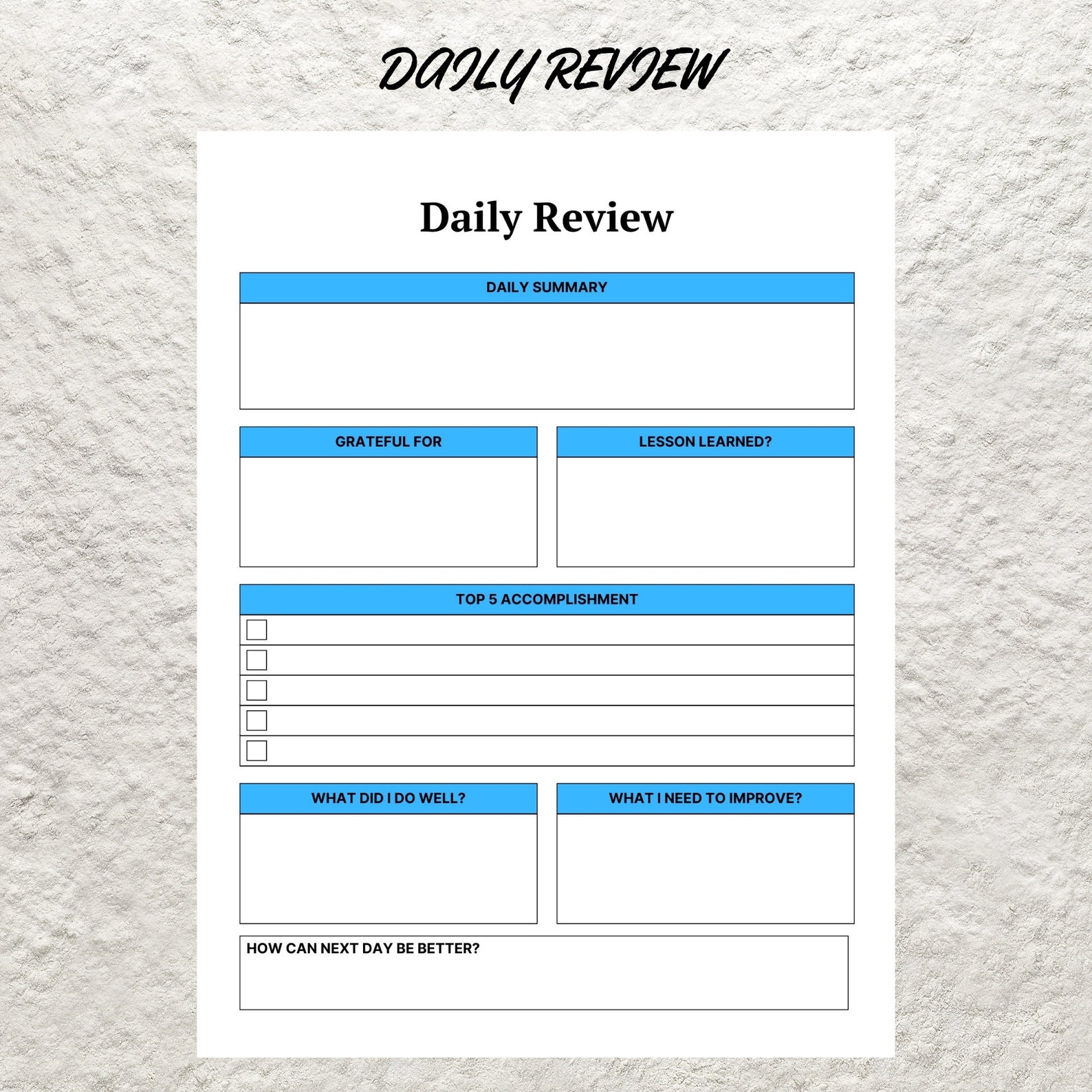 Daily Weekly Monthly Review Template Printable Daily Reflection Weekly ...