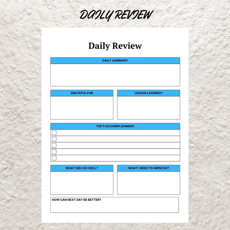 Daily Weekly Monthly Review Template Printable Daily Reflection Weekly ...