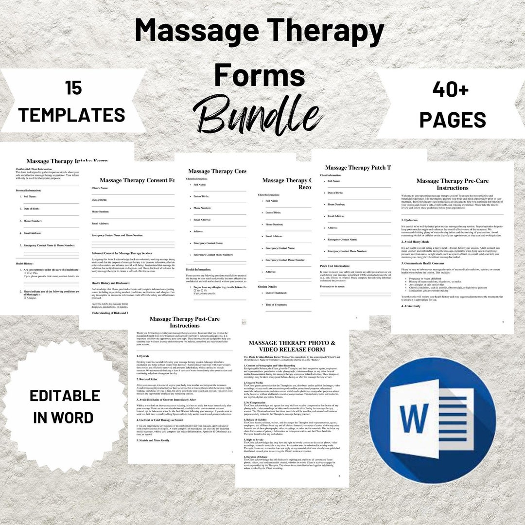 Editable Massage Therapy Forms Bundle: Intake, Consent, Consultation ...
