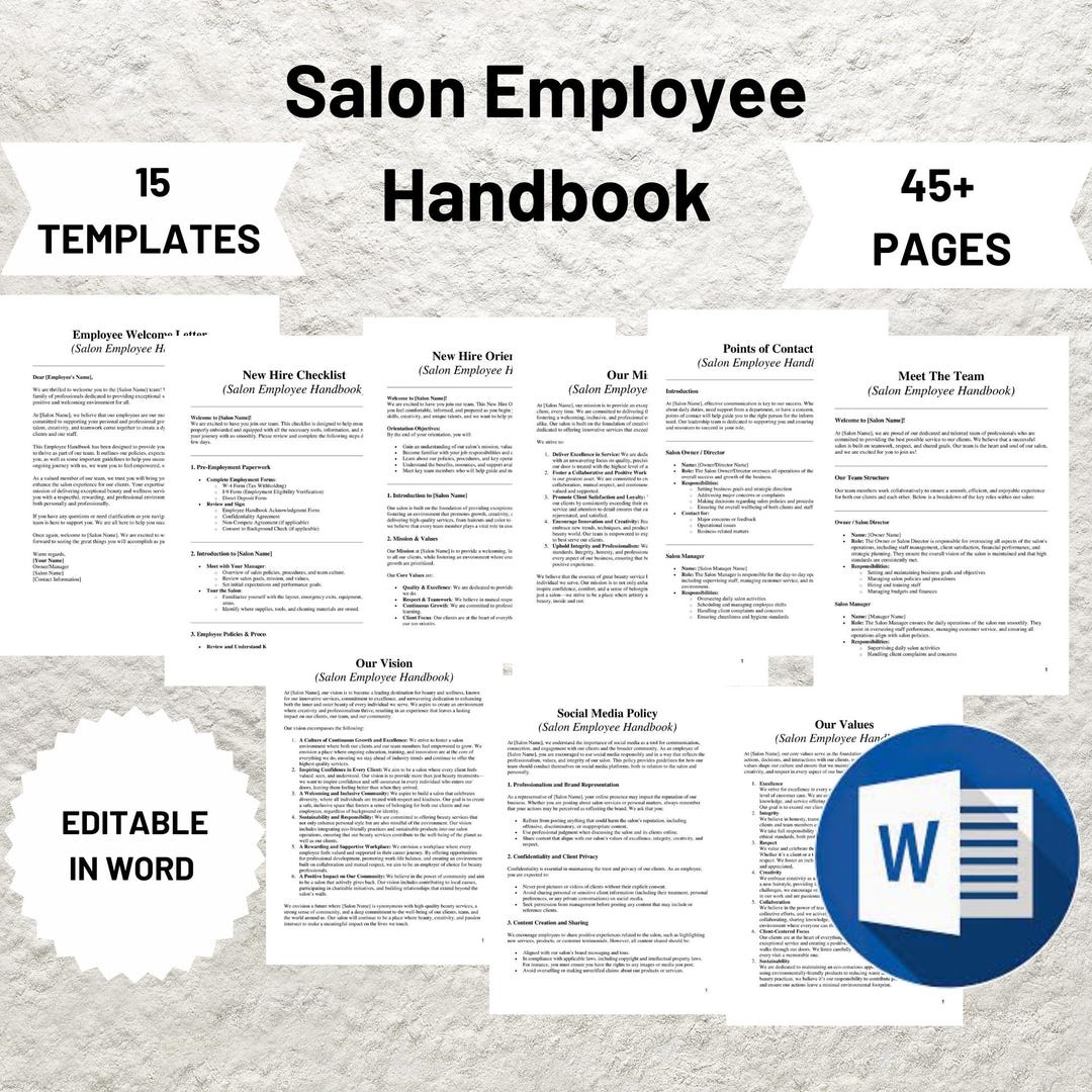 Beauty Salon Employee Handbook Editable Beauty Salon Staff Policies and ...