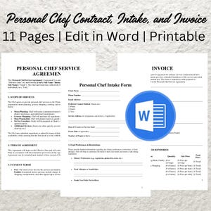 Personal Chef Contract Template: Intake & Invoice Forms (editable Word ...