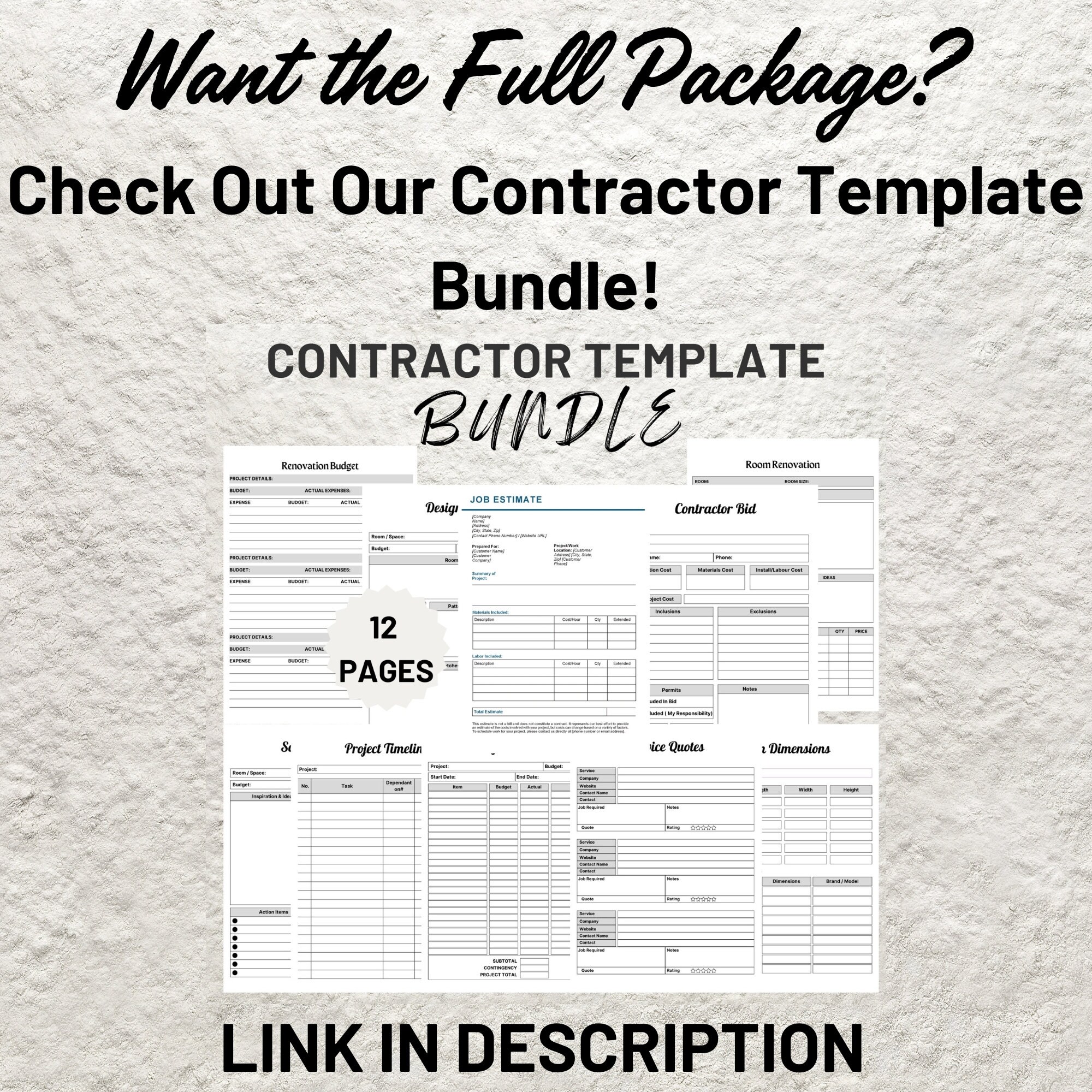Editable Contractor Estimate Template, Printable Construction Bid (word ...