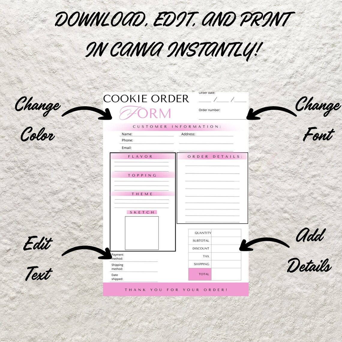 Editable Cookie Order Form Template, Small Business (canva) - Etsy