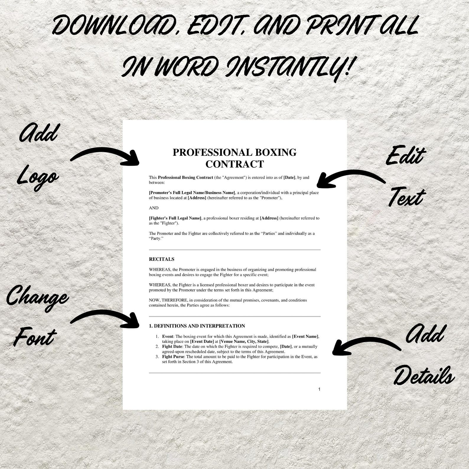 Professional Boxing Contract Template Editable Fighter’s Contract ...