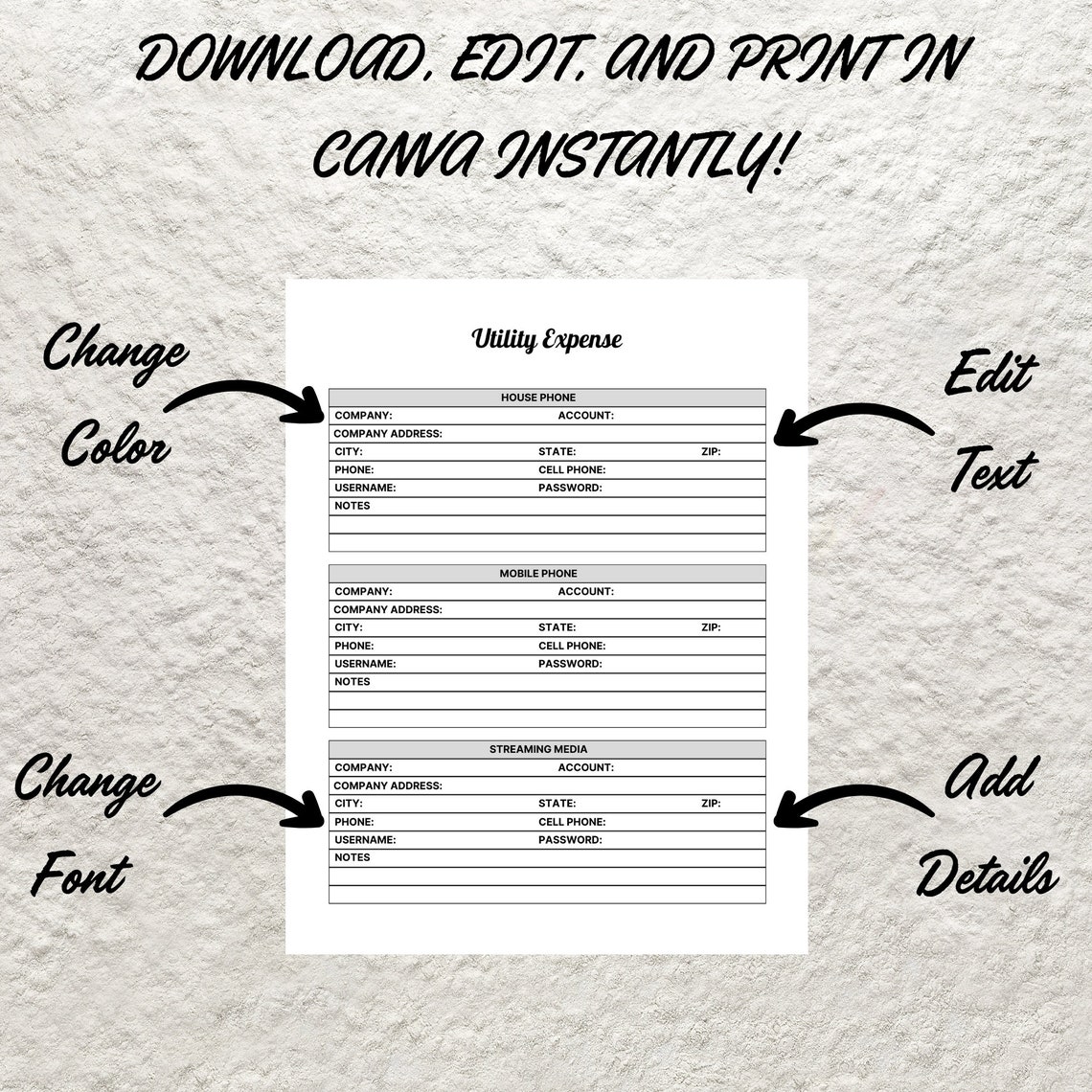 Utility Bill Tracker Template Printable Utility Contacts Utility ...
