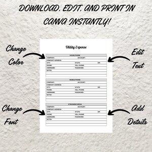 Utility Bill Tracker Template Printable Utility Contacts Utility ...